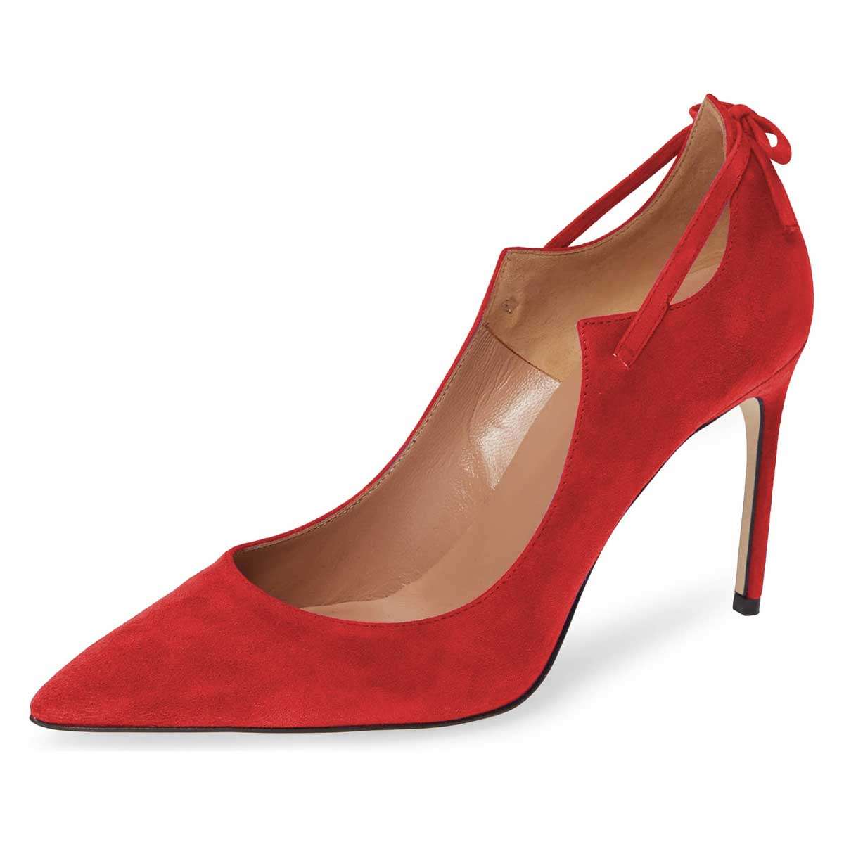 Red Suede Pointed-Toe Heels with Ankle Tie Vdcoo