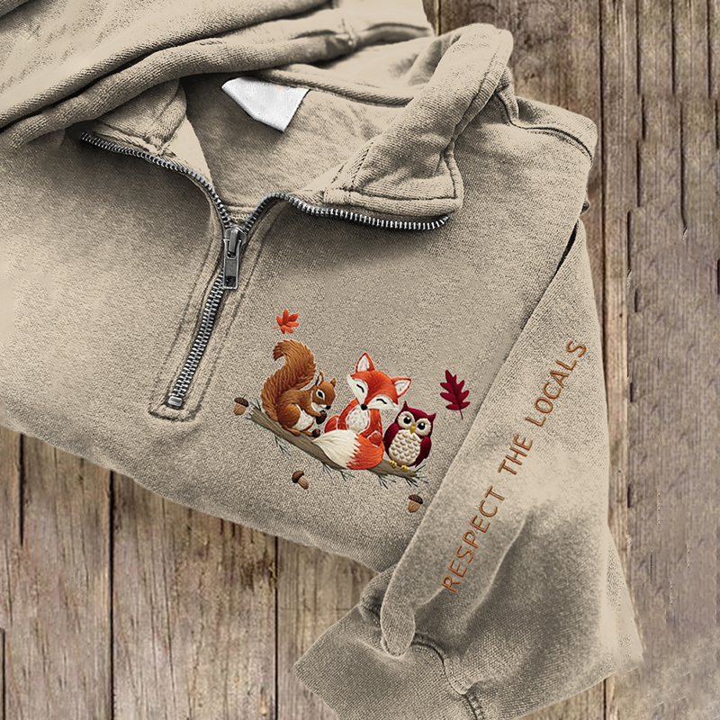 Respect The Locals Fox Embroidered Zip Up Sweatshirt 34.99