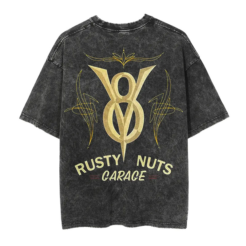 RUSTY NUTS GARAGE Metal V8 Phantom Pinstripe Men's Washed T-shirt