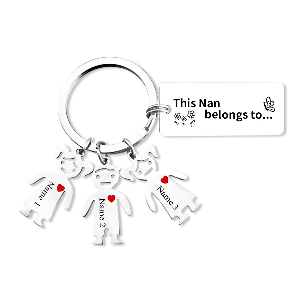 3 Names Personalized Kid Charm Keychain This Nan Belongs to Engrave ...