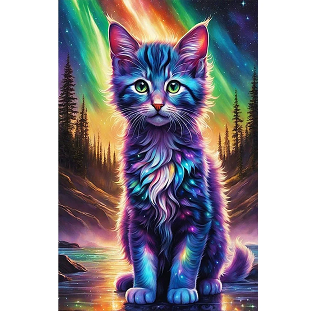 Aurora Cat (velvet cloth) AB drill full round/square diamond painting