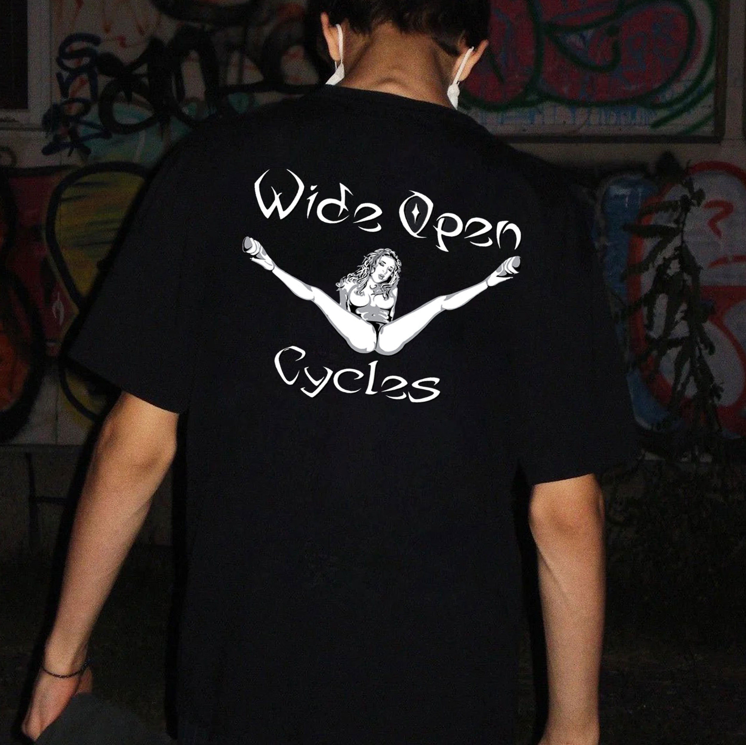 WIDE OPEN CYCLES Sexy Lady Black Print T-shirt