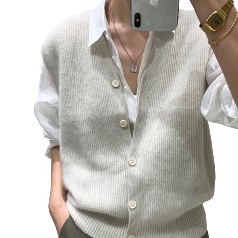 KOREAN BUTTON V NECK SWEATER VEST