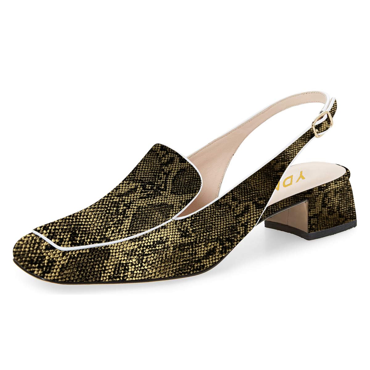 Python Print Square Toe Chunky Heel Slingback Loafer Shoes Women