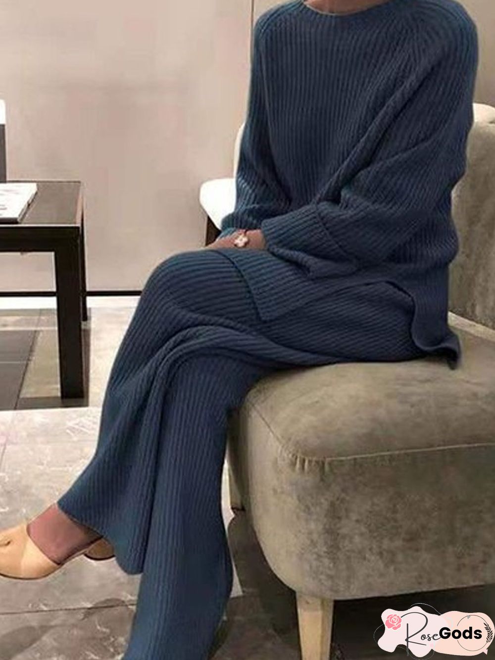 Casual Vintage Crew Neck Two-Piece Set
