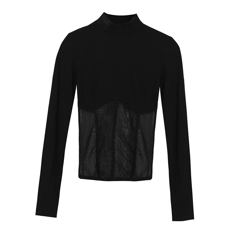 FISHBONE MESH LONG SLEEVE TOP SHORTS SET