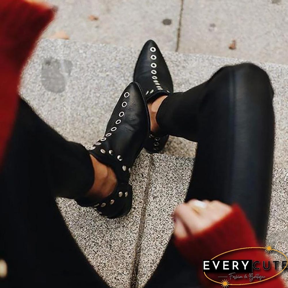 Pointed Toe Rivet Ankle Boots | DealWithYou