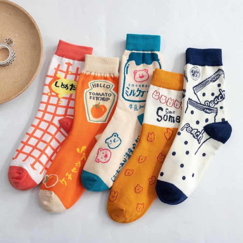 CUTE CARTOON ILLUSTRATION SOCKS (5 pairs)
