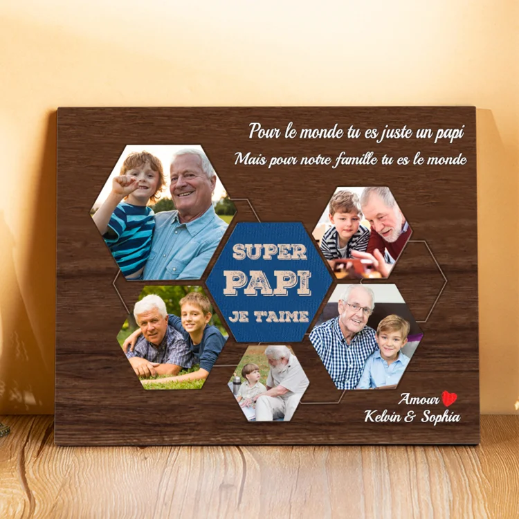 À mon Papi-Cadre en Bois Personnalisé Texte avec 5 Photos