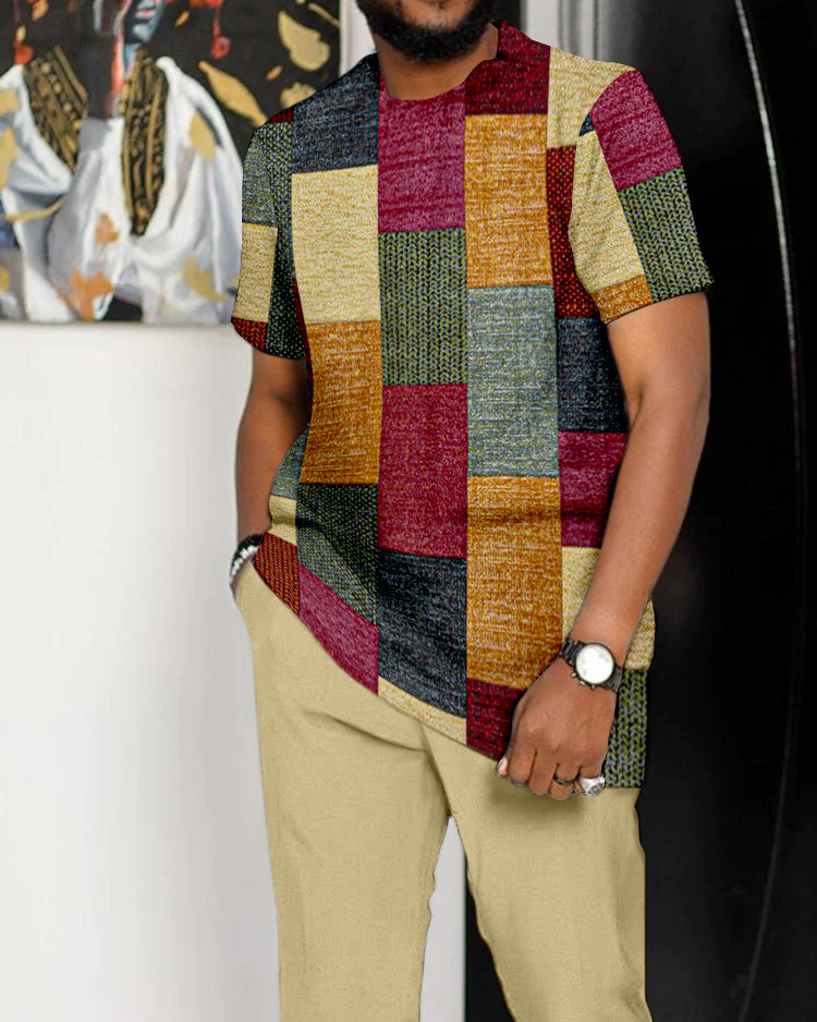 Suitmen Men's Colorblock Check Print Walking Suit - 503