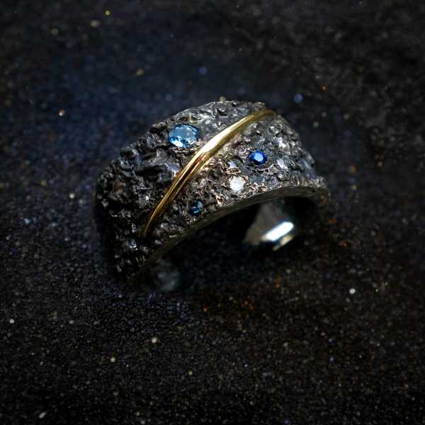 Sterling Silver Van Gogh Starry Night Sapphire Ring