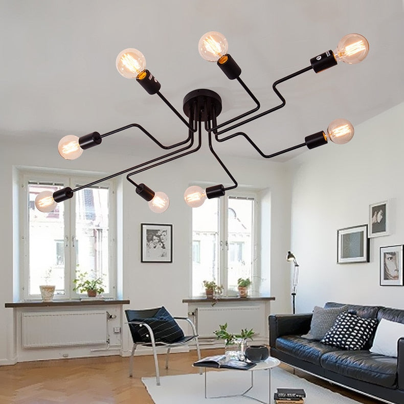 Modern Pendant Lights Hanging Vintage Multiple Rod Wrought Iron Ceiling ...