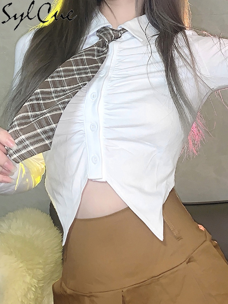 Churchf Retro College Style Sexy Hot Silmming Was Thin Check Tie Collocation White Dovetail ...