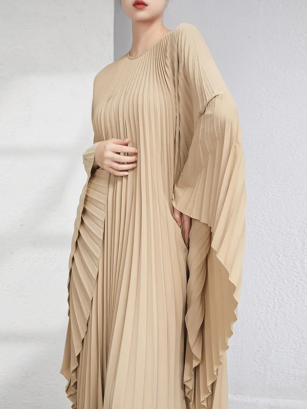 Elegant Batwing Sleeves Solid Color Maxi Dress