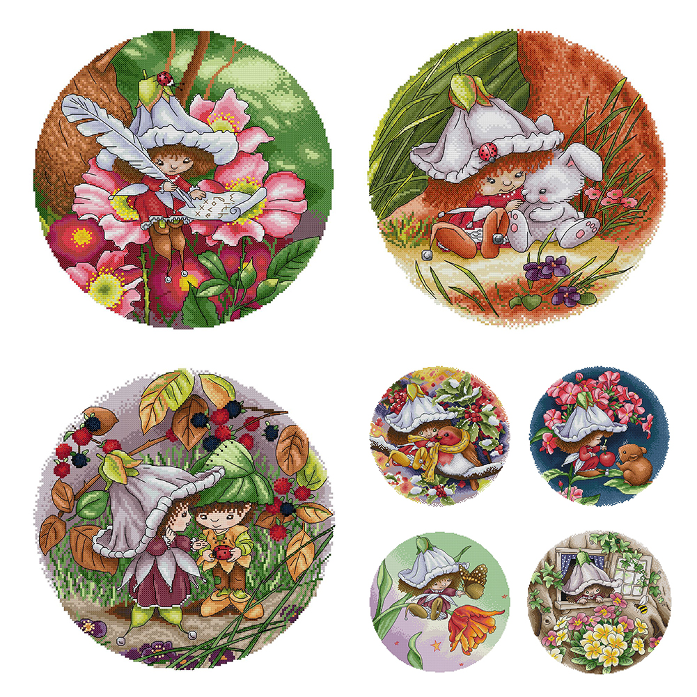 14CT Joy Sunday Stamped Cross Stitch Flower Fairy(35*35cm)