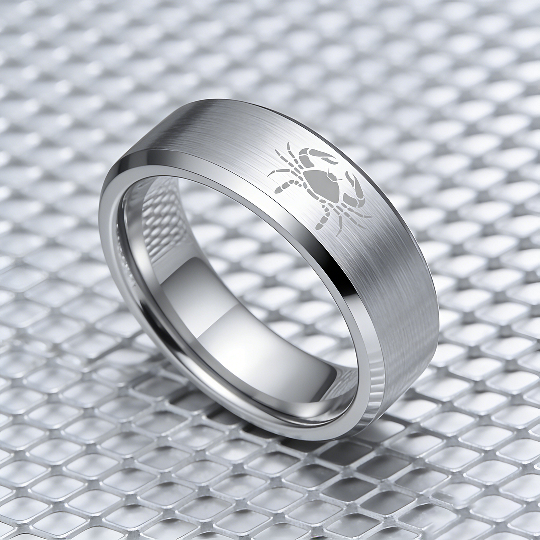 Sliver Cancer Tungsten Wedding Bands Beveled Edges Sliver Laser Etched ...