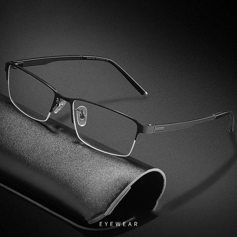 Simple Metal Frame Glasses Half Rim Men Business Style Nearsighted ...