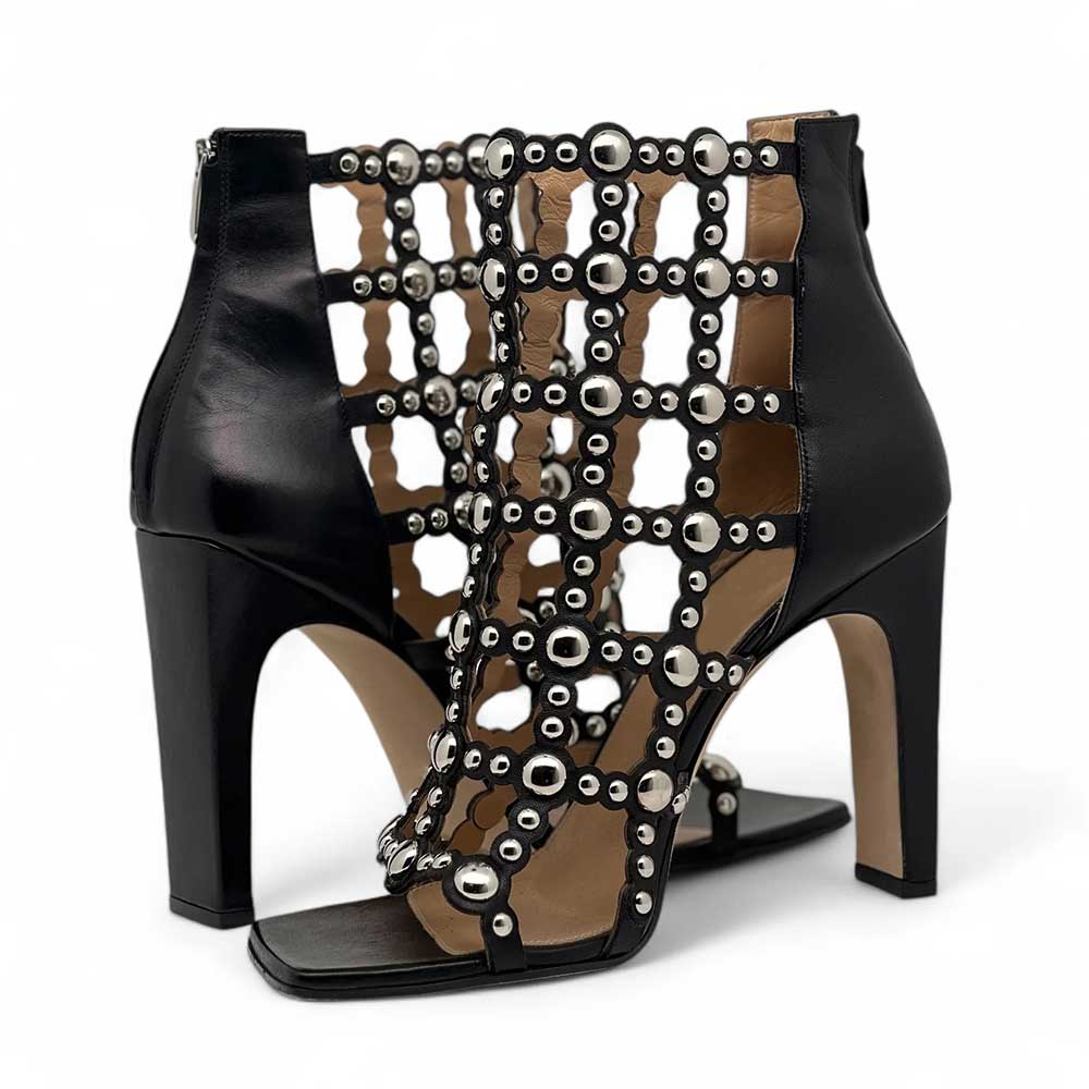 Magaa Open-Toe Chunky Heel Caged Studded Summer Boots In Black