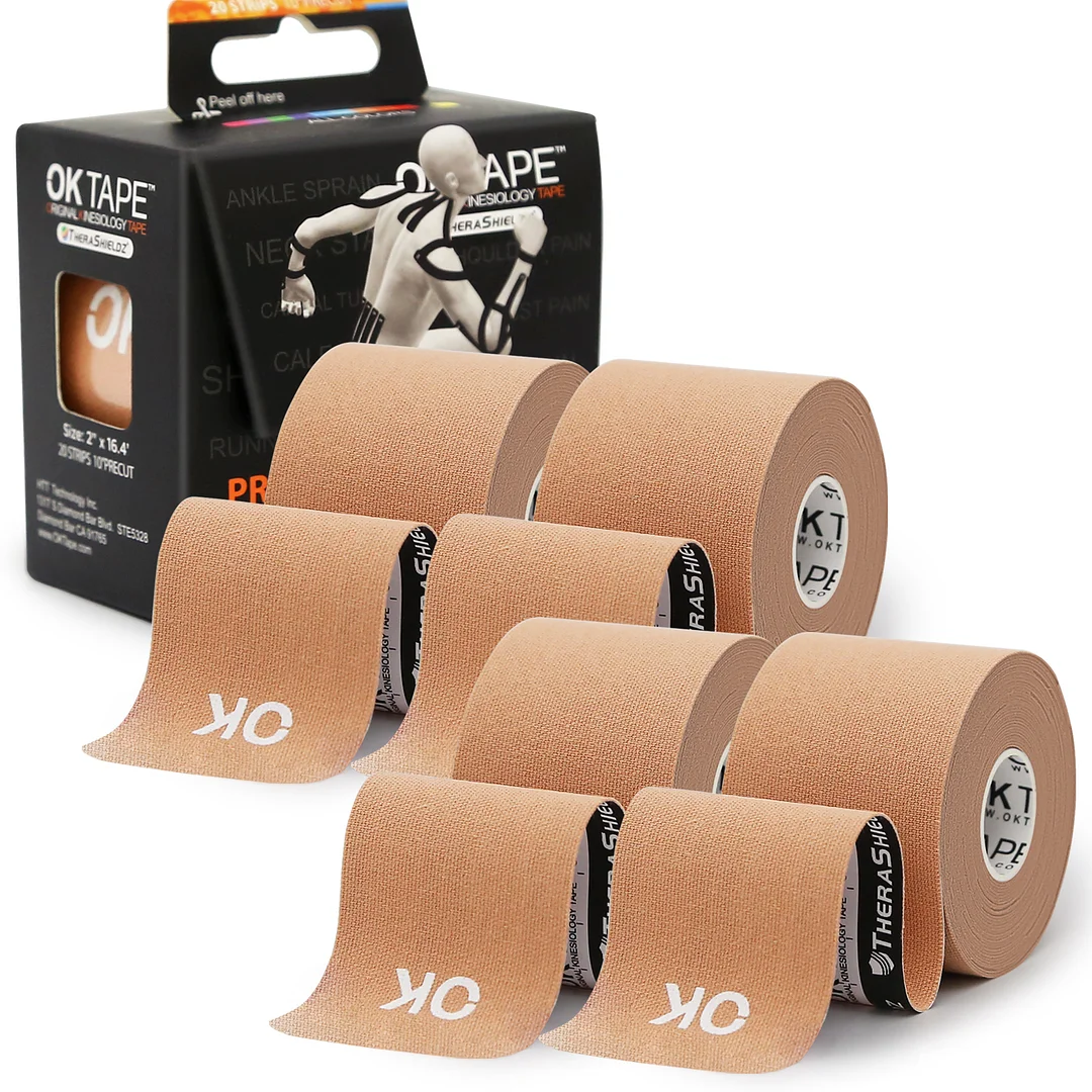 OK TAPE Kinesiology Tape 10 inches Precut, 20 Strips, Cotton Elastic ...