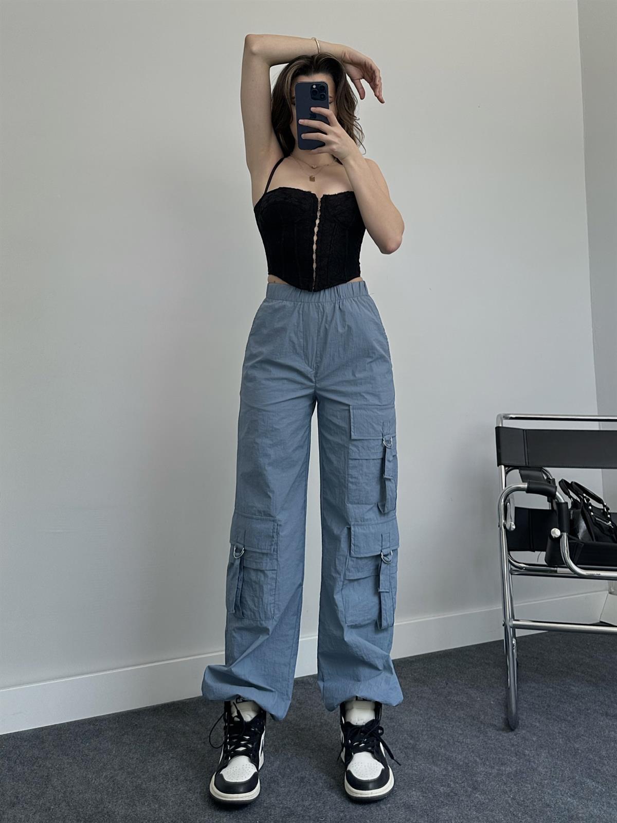 Rizalt Cargo Pocket Baggy Parachute Indigo Pants