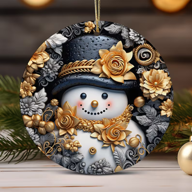 Gold Snowman Christmas Ornament
