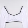 LOW CUT SQUARE NECK CONTRAST SHORT LONG SLEEVE TOP