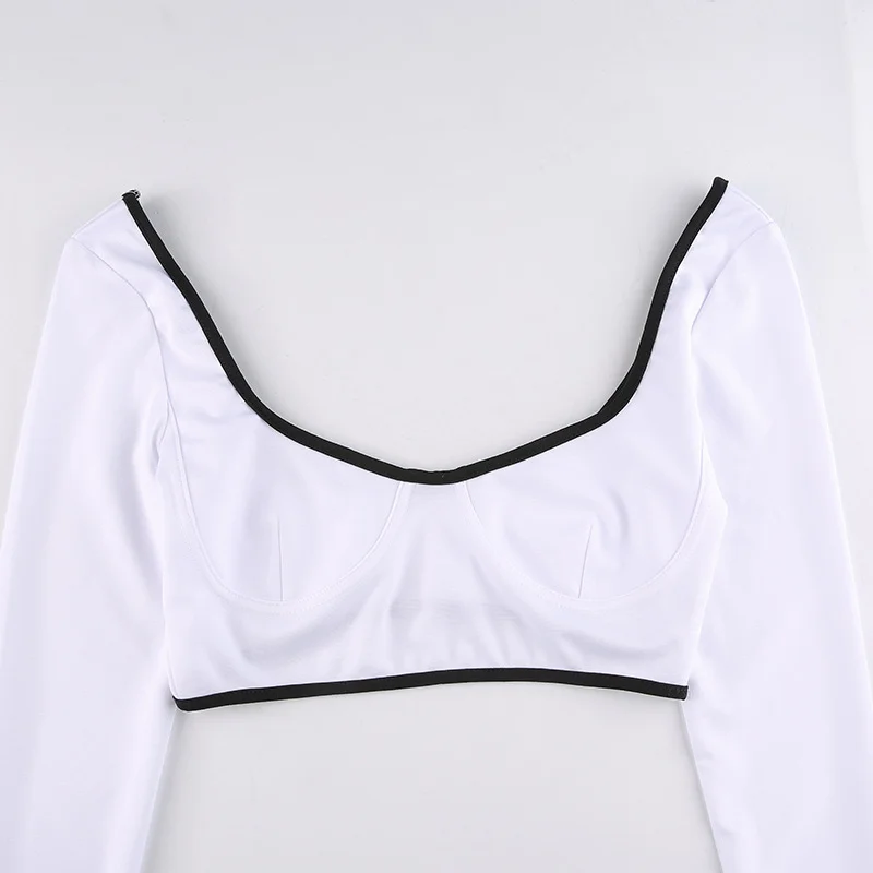 LOW CUT SQUARE NECK CONTRAST SHORT LONG SLEEVE TOP