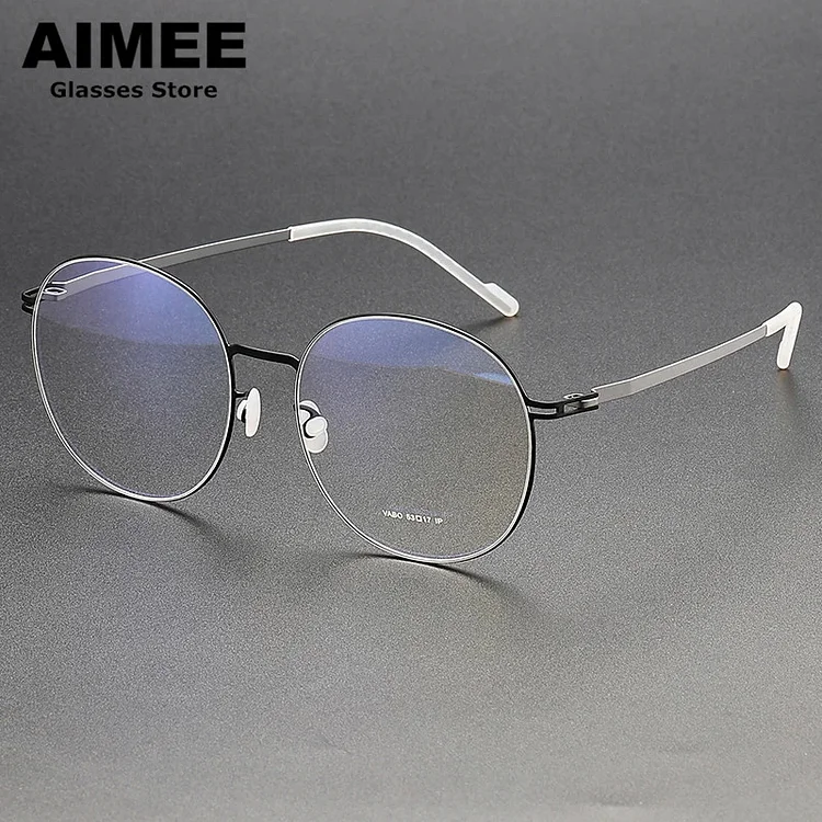 Retro Round Stainless Steel Glasses Frame German Style Men Ultralight ...