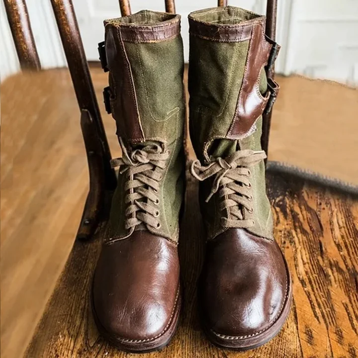Vintage Military Colorblock Flat Chelsea Boots
