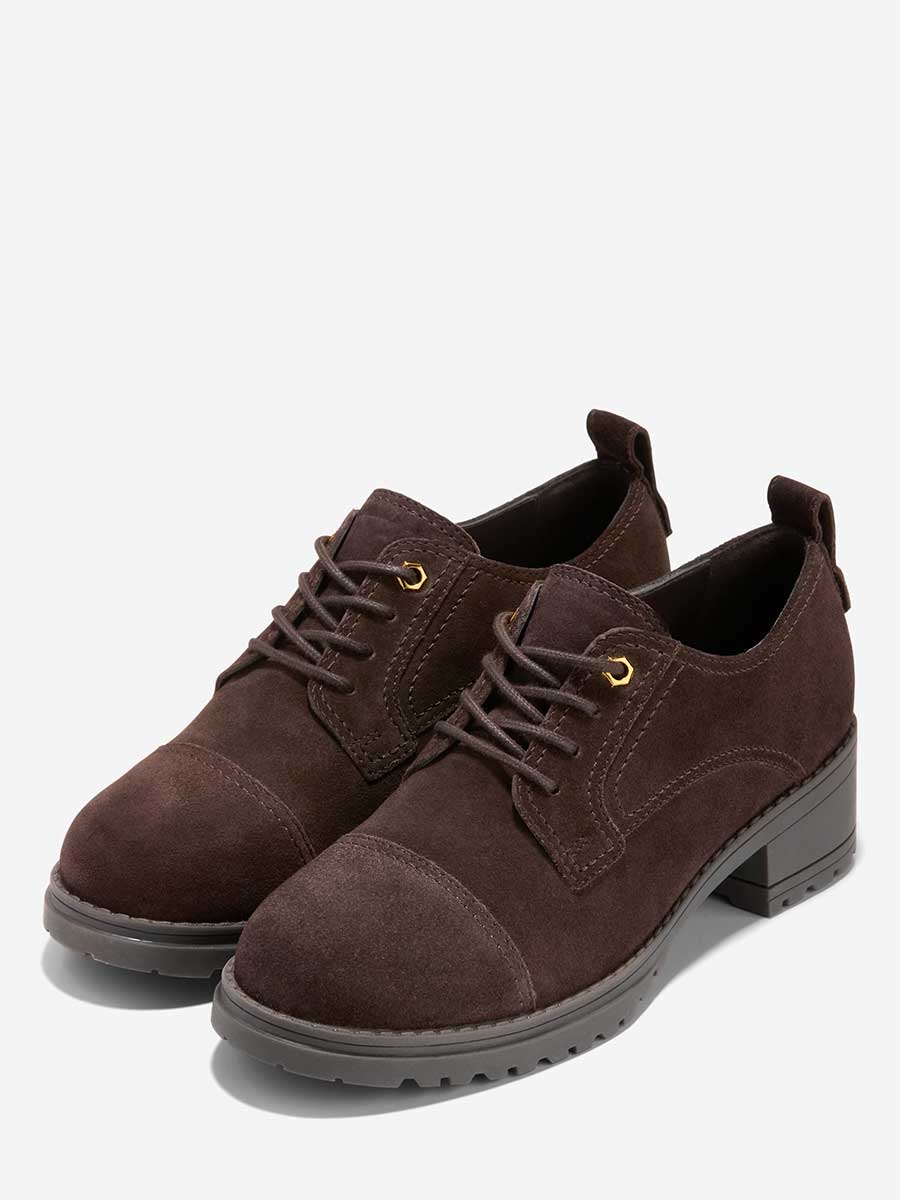 Brown Round Toe Low Heel Platform Women's Oxfords with Lace-Up
