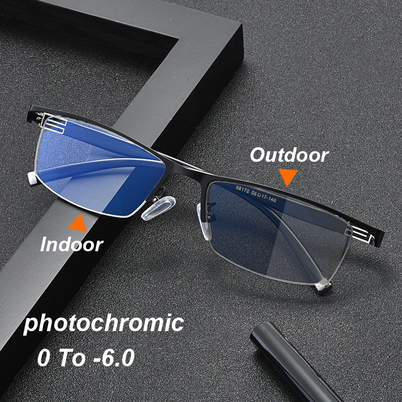 Luxury Half-frame Photochromic Myopia Glasses Women Men's Simple ...