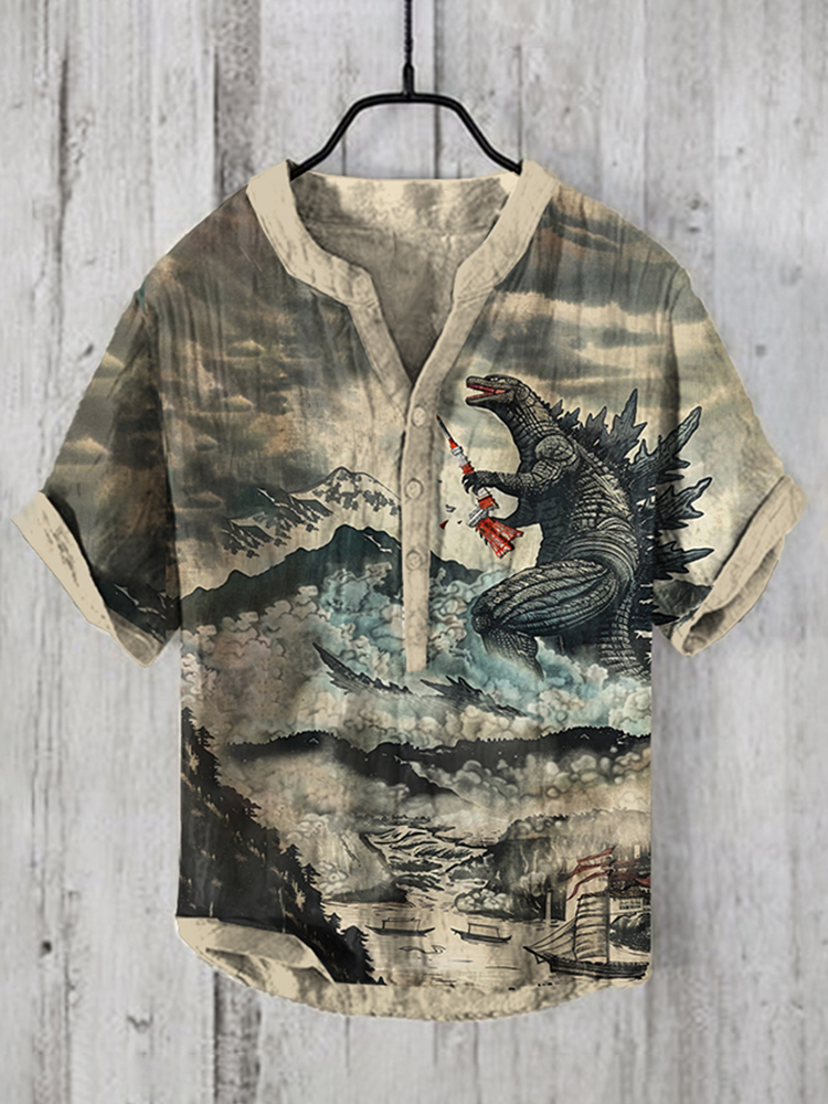 Funbibi Men's Vintage Landscape Godzilla Breaks Tokyo Tower Art Linen ...