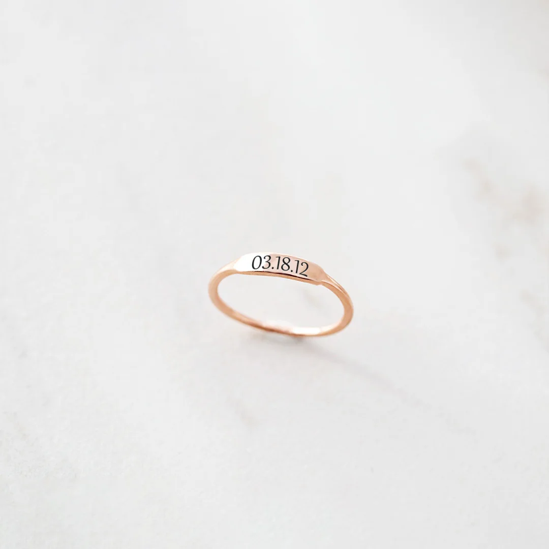 Bar Ring With Engraved Date Personalized Stacking Ring