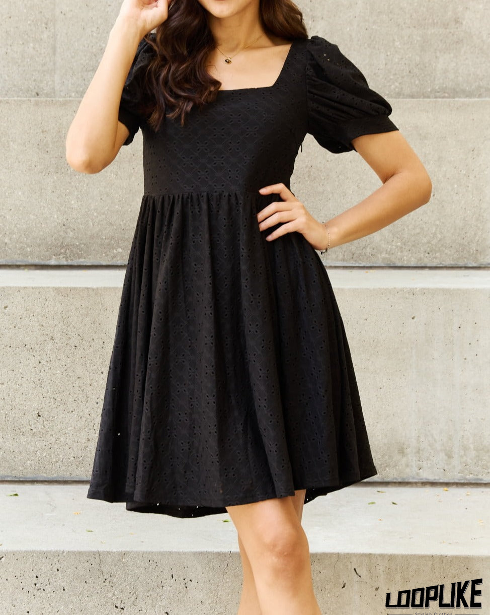 Davi & Dani Walk In The Park Full Size Square Neck Crochet Mini Dress ...