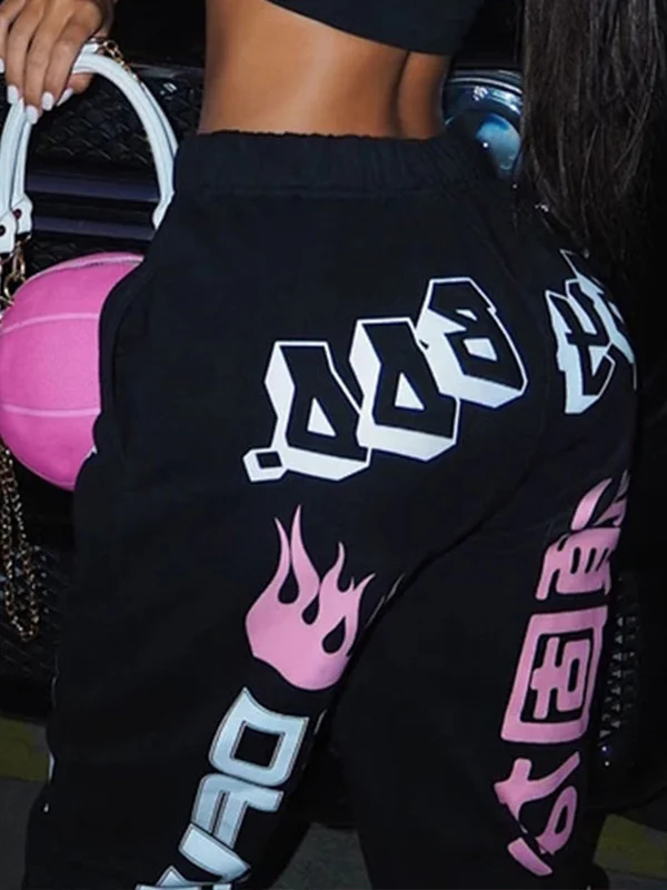 Trendy Lips Print Casual Loose Pants