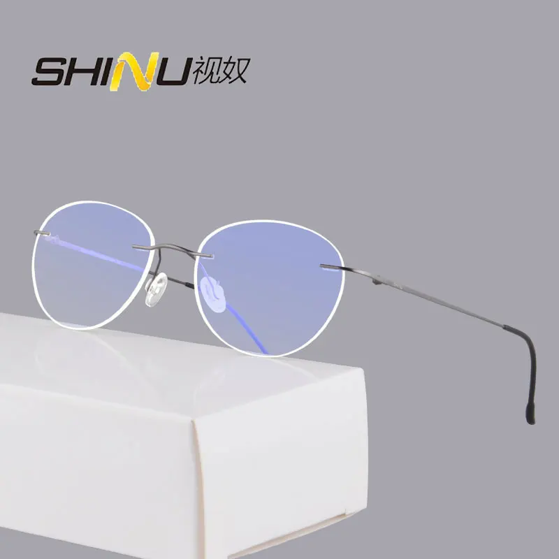 titanium rimless glasses women pure titanium frames for ladies blue ...