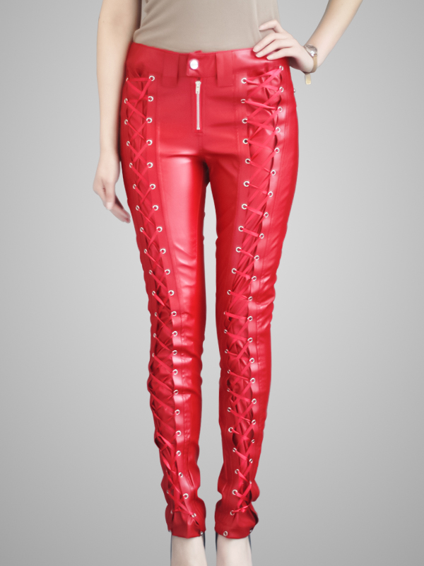 Gothic Dark Statement Lace Up Solid Color Slim Pants