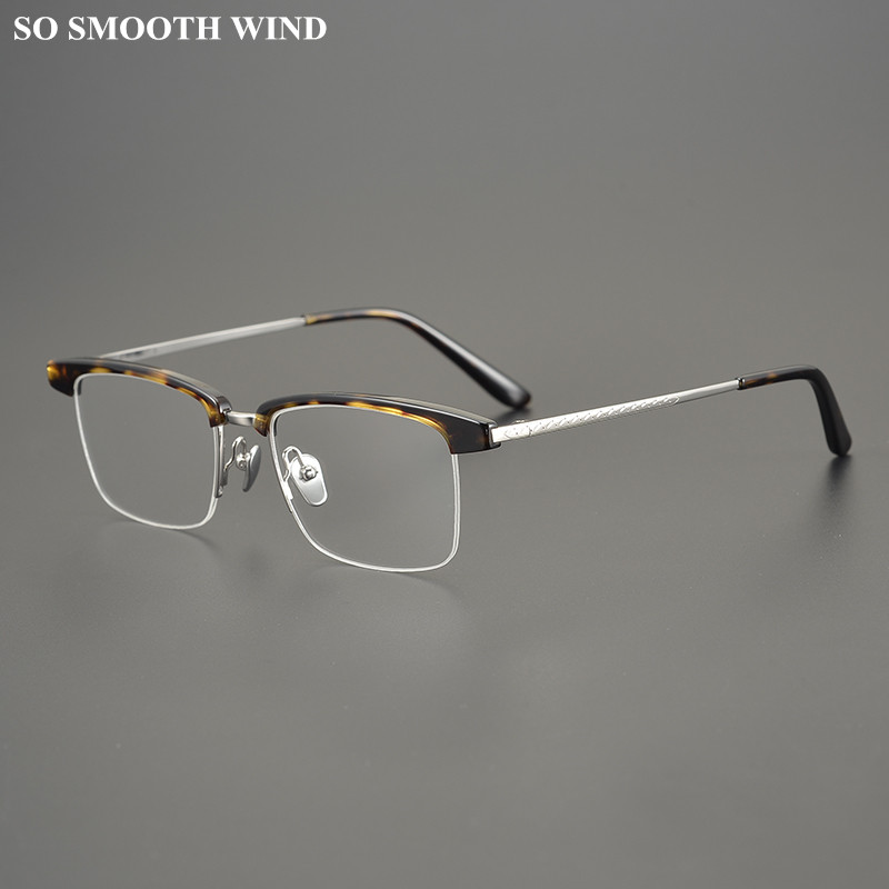 Men Half-Rim Titanium Glasses Frame Ultralight Business Prescription ...