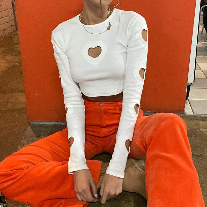 HOLLOW HEART THREADED LONG SLEEVE TOP
