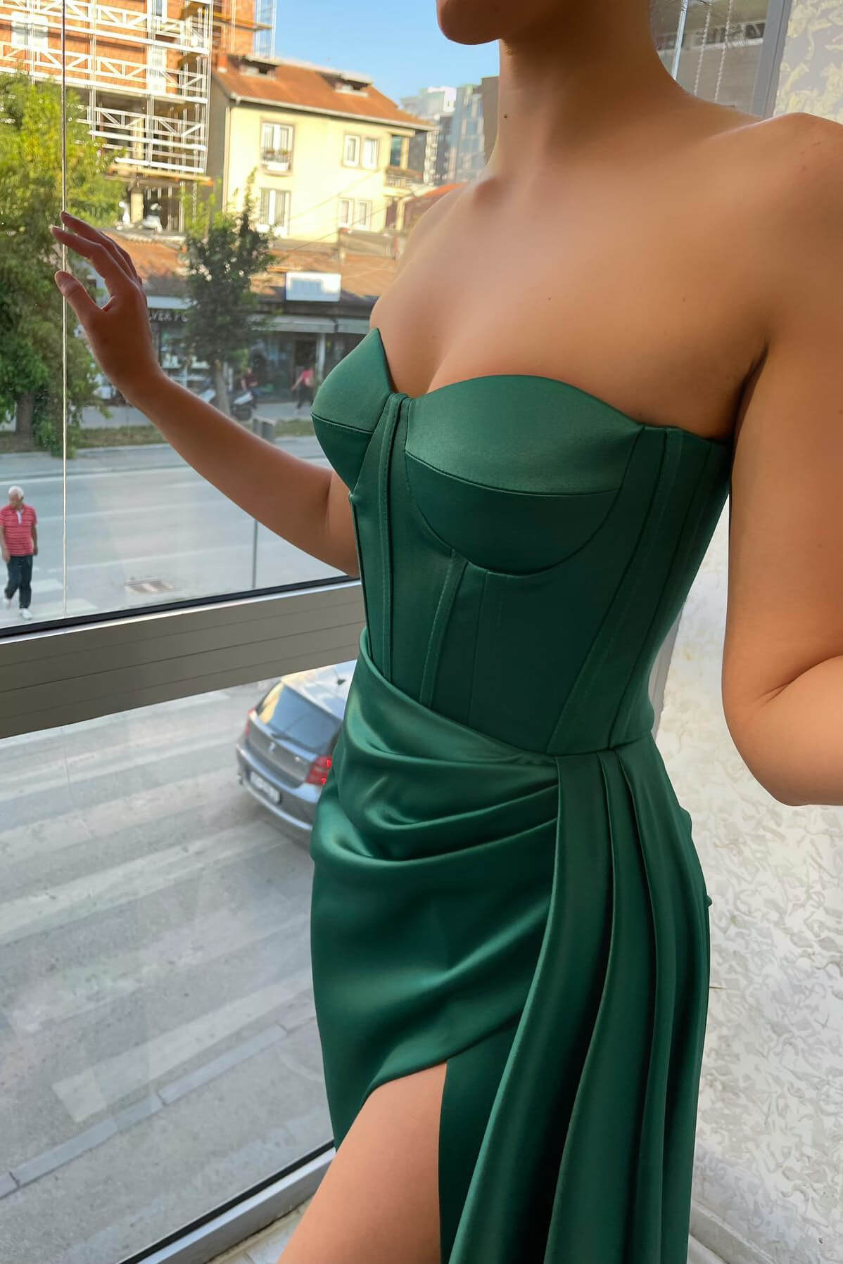 Daisda Emerald Green Sweetheart Mermaid Prom Dress with Slit