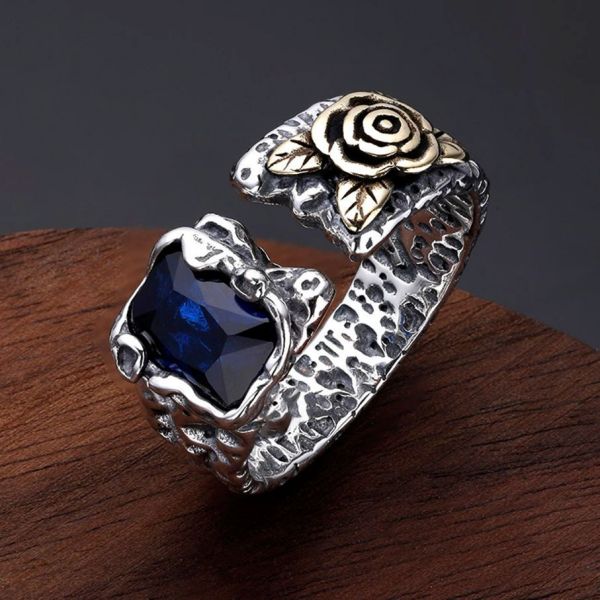 Sterling Silver Meteorite Rose Ring