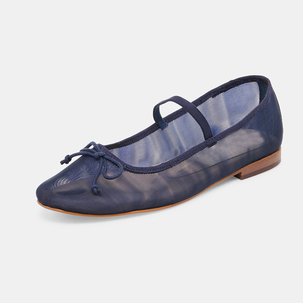Bruce Mesh Round Toe Bow Ballet Strap Flats