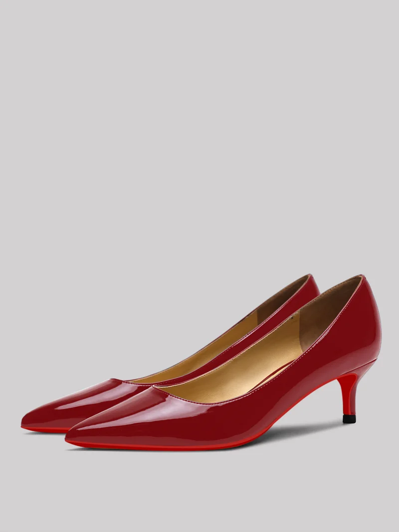 50mm Women's Classic Kitten Heels Red Bottom Pointed Toe Daily Patent Pumps