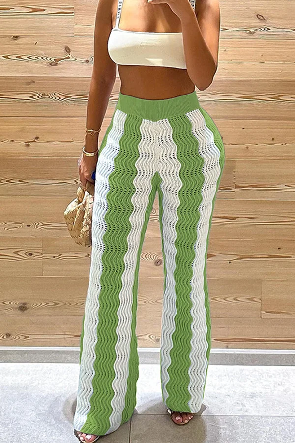 Fashionable Wavy Knitted High-waisted Wide-leg Pants