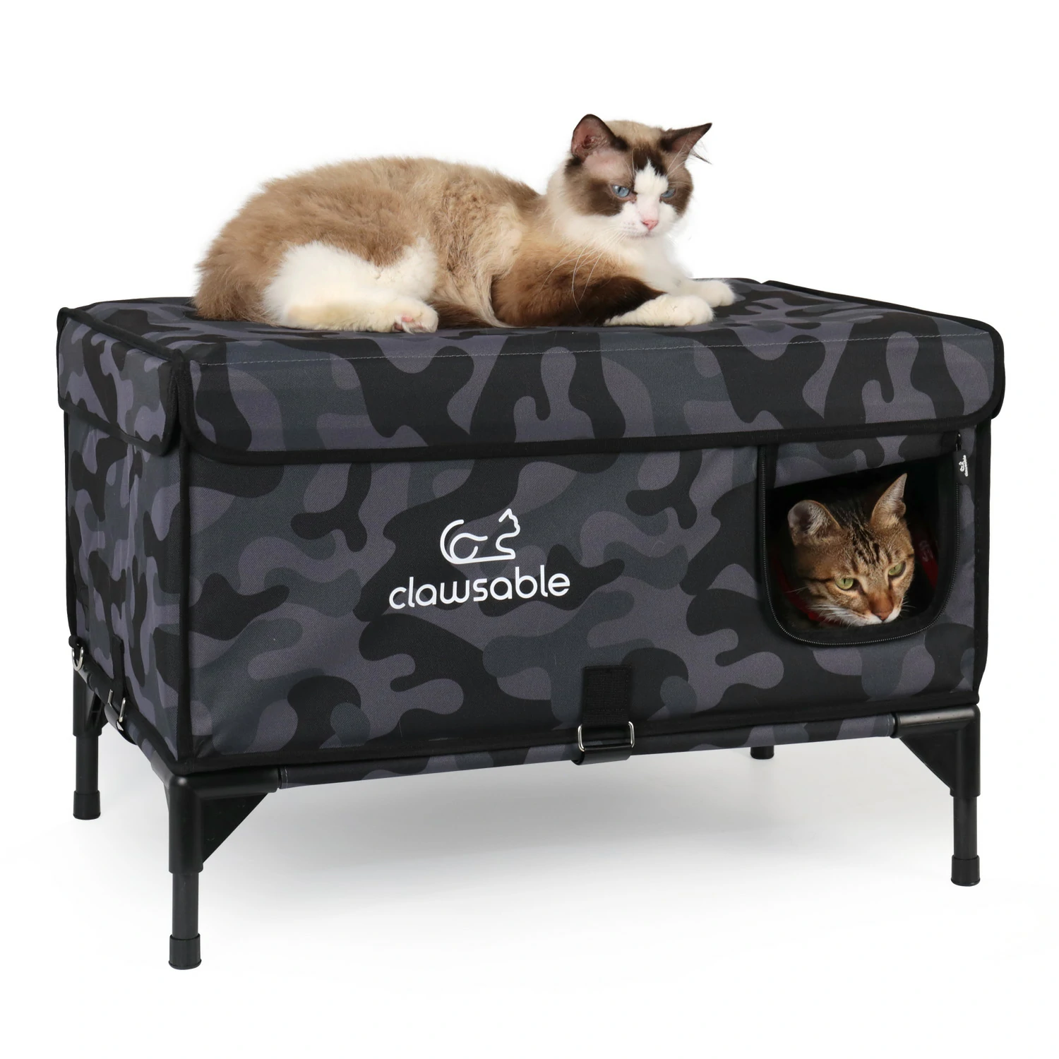 2 in 1 Outdoor Black Camo Elevated Top-Openable Insulation Cat House