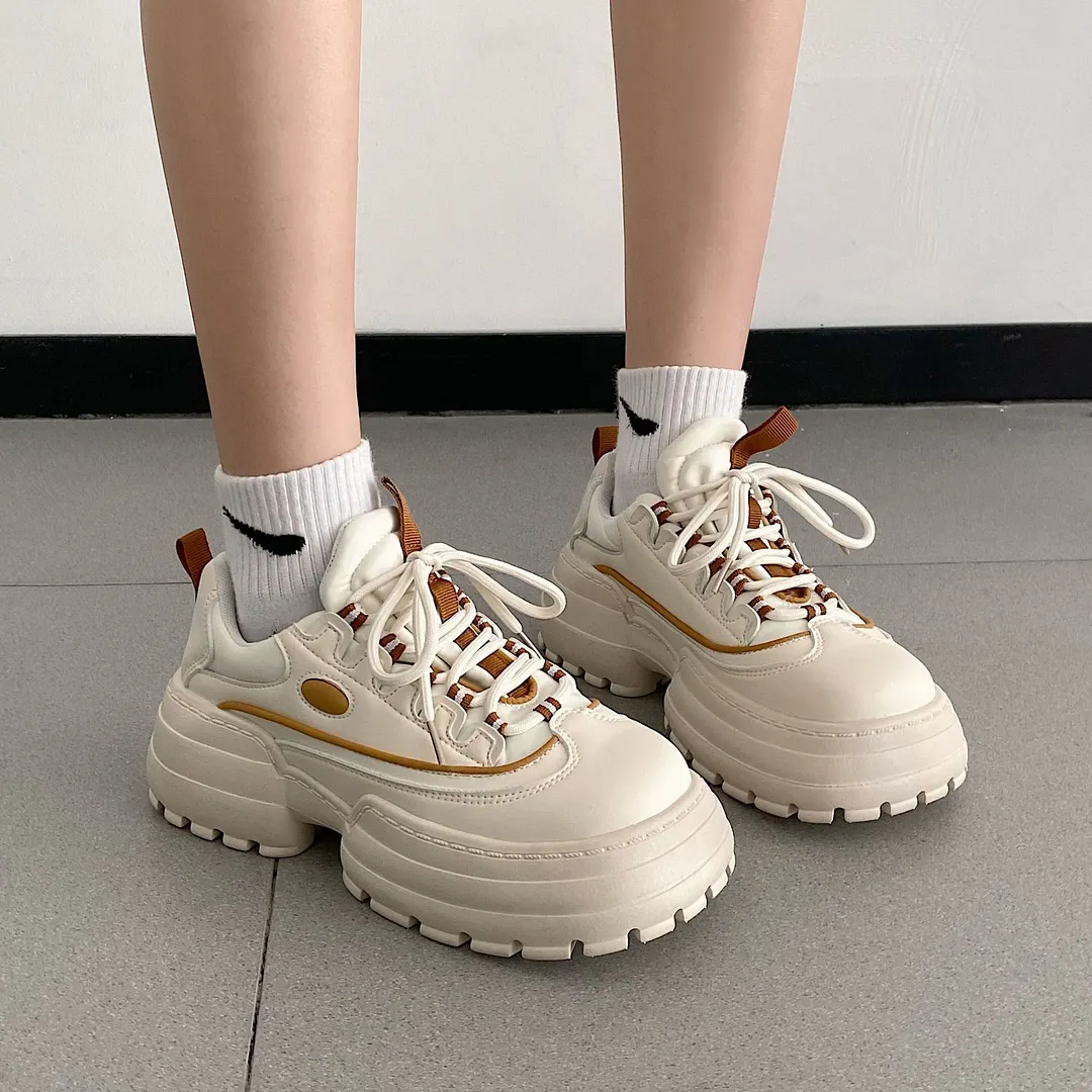 SQUARE TOE LACE UP PLATFORM SHOES (4.5-8.5)