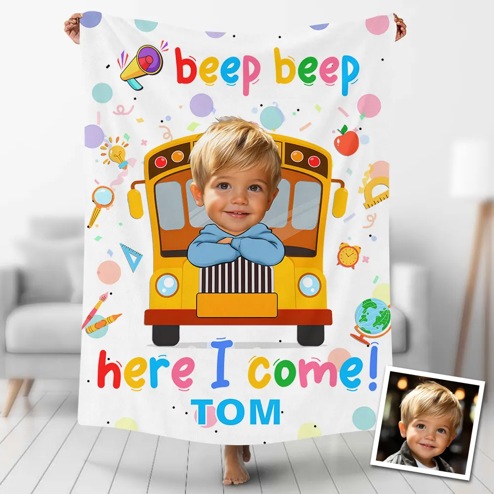 Custom Blankets Personalized Back To School Beep Beep Blanket