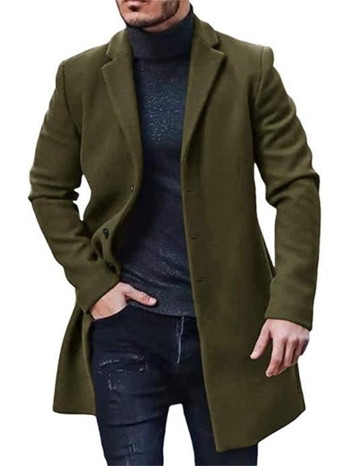 Men's Woolen Coat | Men's Mid-Length Wool Trench Coat | Woolen Outerwear