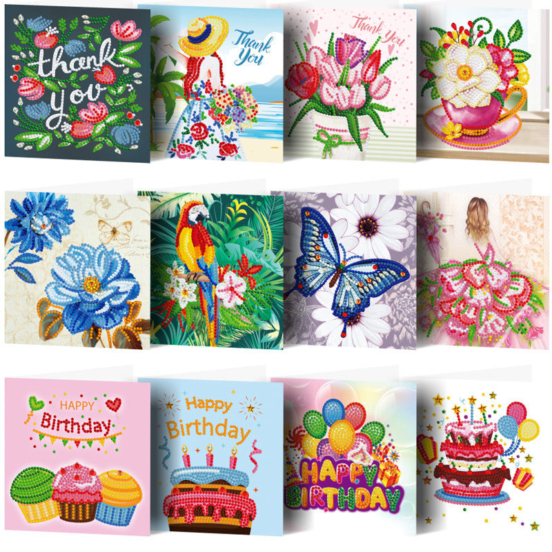 12 Pcs Set DIY Diamond Painting Greeting Cards
