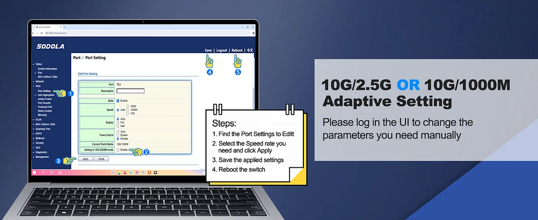SODOLA 8 Port 10G Web Managed Switch,8X10G SFP+ Ports, Link Aggregation ...